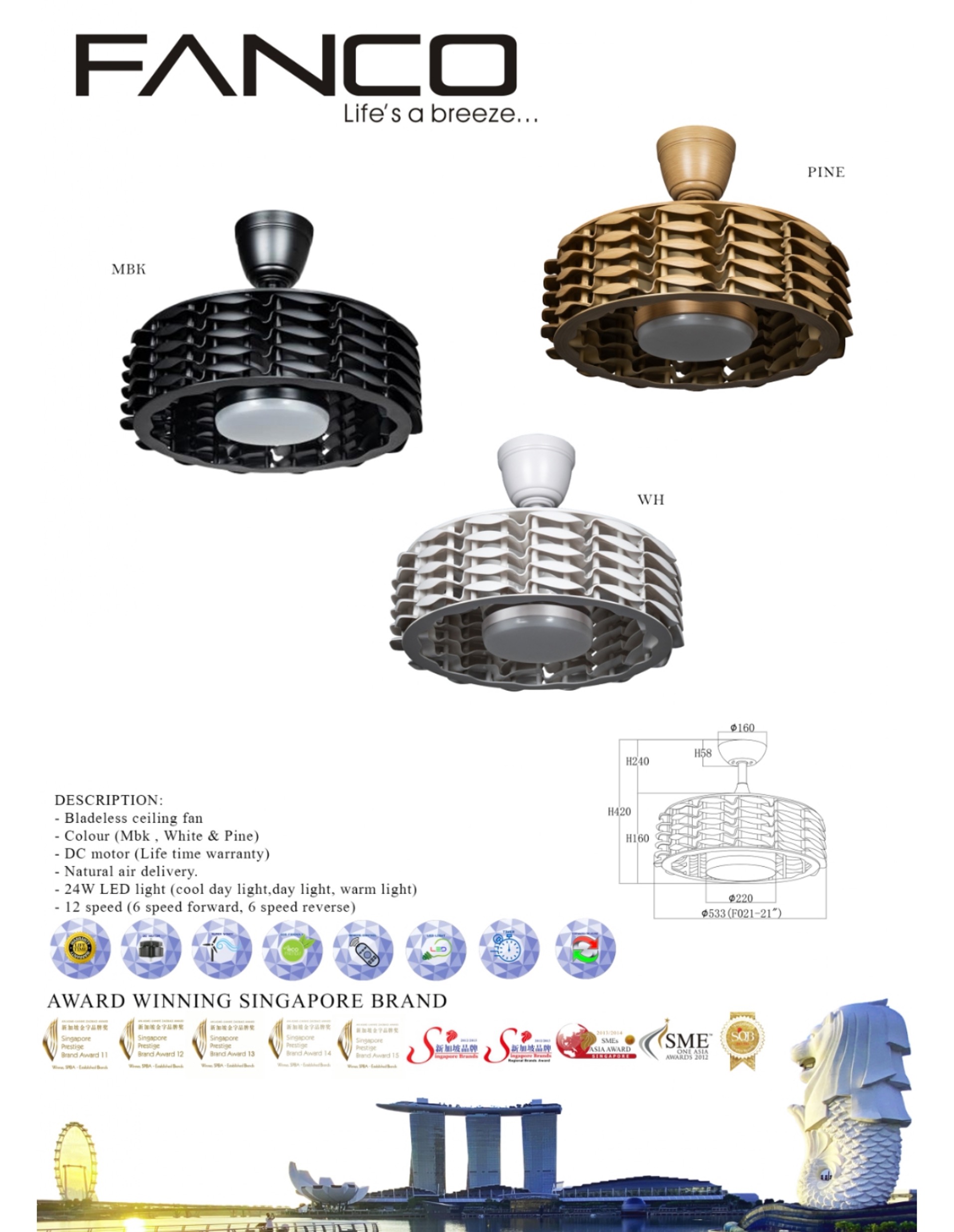 Tampoi Lighting :: Ceiling Fans :: FANCO - F021 LED 21-Inch DC Motor ...